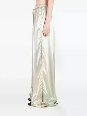 ANN DEMEULEMEESTER Oyster Beige Satin Drawstring Palazzo Pants