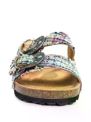 Faliero Sarti Bouclé Flat Sandals With Embellishments