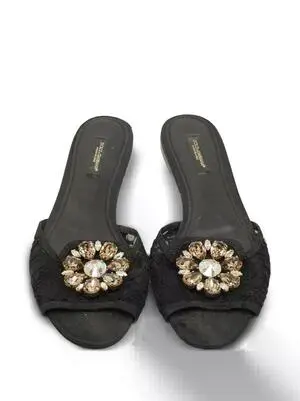 Dolce & Gabbana Sofia Crystal Embellished Lace Sandals - Black