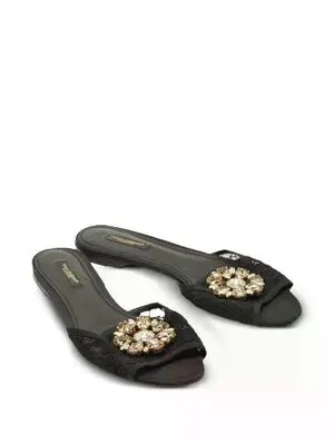 Dolce & Gabbana Sofia Crystal Embellished Lace Sandals - Black