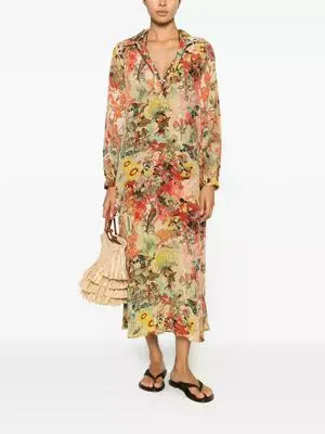 Momoni Floral Print Silk Midi Dress