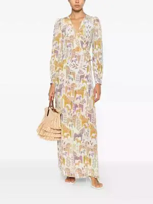 Momoni Printed Wrap Maxi Dress - Neutrals