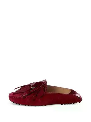 TOD'S Gommini Flat Mules With Fringe Detailing - Red