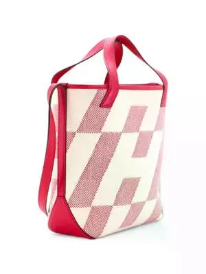 Hermès Cabas H En Biais Tote Canvas With Leather Shoulder Bag - Pink