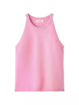 Soft Goat Ribbed Trim Knitted Halter Top