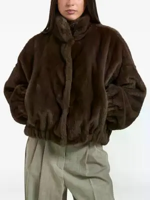 Max Mara Faux Fur High Neck Jacket - Brown