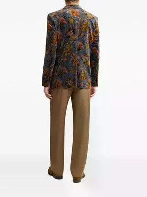 Etro Single-breasted Jacket In Stretch Cotton Velvet With Floral Motif - Blue