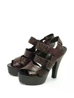 Bottega Veneta Croc-embossed Leather Heeled Sandals