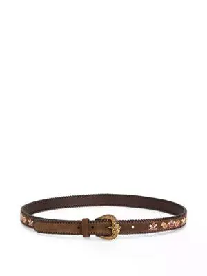 Etro Suede Belt With Beaded Motif - Brown