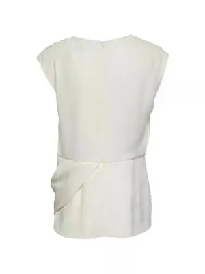 Max Mara Cream Beige Draped Crepe V-neck Sleeveless Top