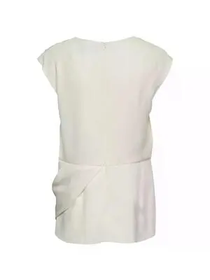 Max Mara Cream Beige Draped Crepe V-neck Sleeveless Top