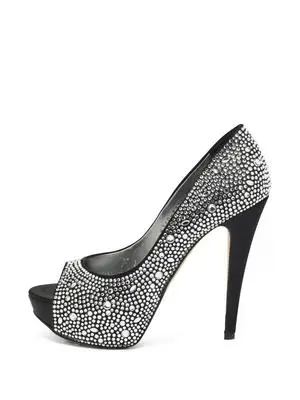 GINA Crystal-embellished Peep-toe Pumps - Silver