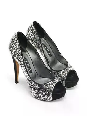 GINA Crystal-embellished Peep-toe Pumps
