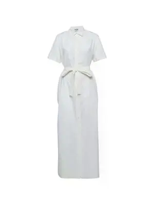 Miu Miu White Cotton Floral Embroidered Belted Maxi Dress