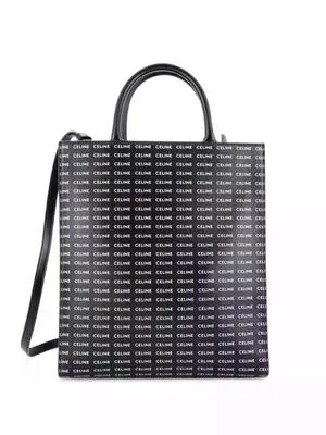Celine Vertical Cabas All Over Logo Print Leather Small Tote Bag - Black