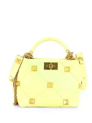 Valentino Garavani Roman Stud Quilted Leather Small Satchel - Yellow