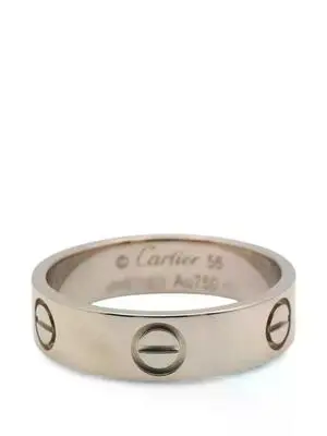 Cartier 18k White Gold Engraved Logo Motif Ring - Silver