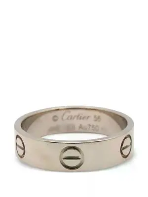 Cartier 18k White Gold Engraved Logo Motif Ring - Silver