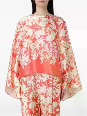 Agnona Floral Print Silk Trousers