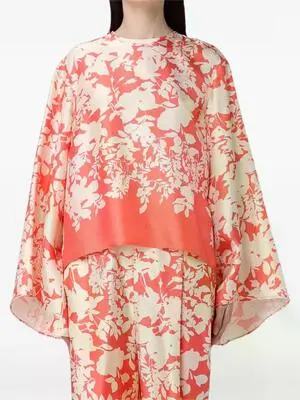 Agnona Floral Print Silk Trousers - Orange