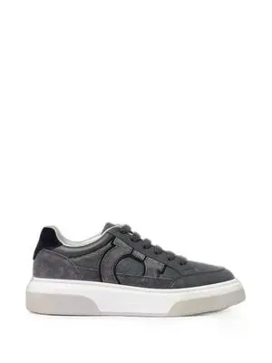 FERRAGAMO Gancini Panelled Leather Sneakers - Grey
