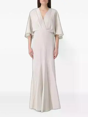 Agnona V-neck Flared Maxi Dress - Neutrals