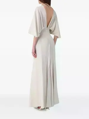 Agnona V-neck Flared Maxi Dress - Neutrals