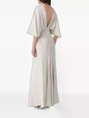Agnona V-neck Flared Maxi Dress - Neutrals