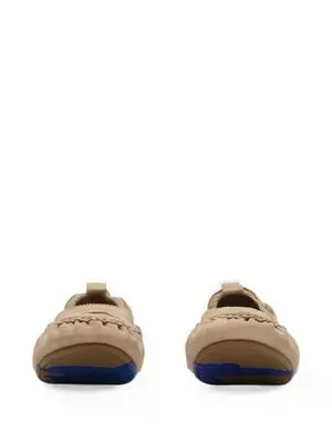Burberry Suede Gathered Loafers With Check Plaque