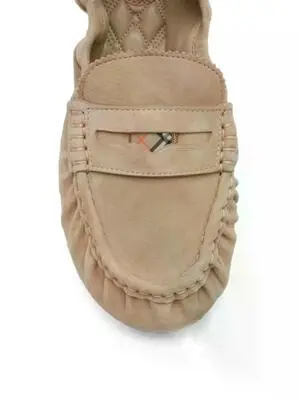 Burberry Suede Gathered Loafers With Check Plaque