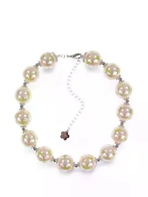 YVMIN Floral Print Faux Pearl Necklace - Silver