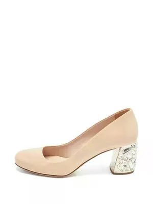 Miu Miu Crystal-embellished Block-heel Pumps - Neutrals