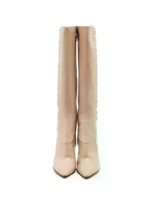 JIMMY CHOO Embellished Leather Stiletto Boots