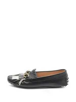 TOD'S Leather Fringe Detail Chain-link Loafers - Black