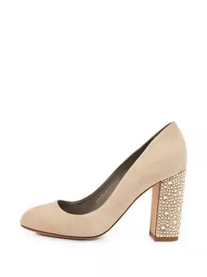 GINA Crystal Embellished Block-heel Pumps - Neutrals