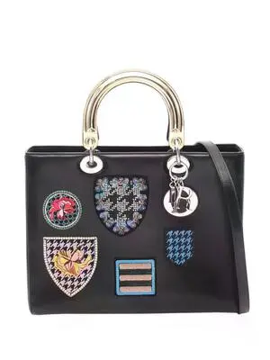 Dior Large Calfskin Patch Embellished Lady Satchel - Black