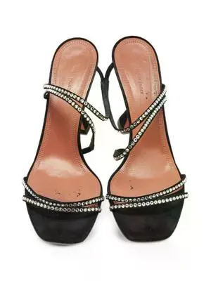 Amina Muaddi Gilda Crystal Embellished Heeled Sandals - Black
