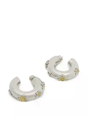 Marni Rhinestone Daisy Hoop Earrings - Silver