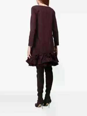 MEIMEIJ Bordeaux Ruffled Trim Long Sleeve Mini Dress - Red