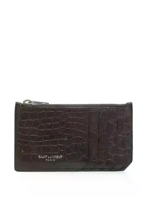Saint Laurent Croc-embossed Leather Card Holder - Brown