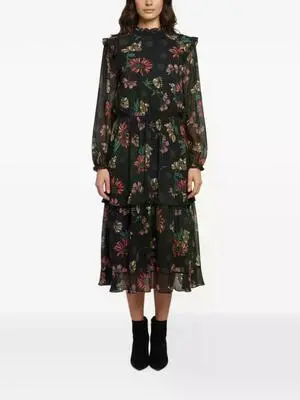 BOSS Floral Print High Neck Midi Dress