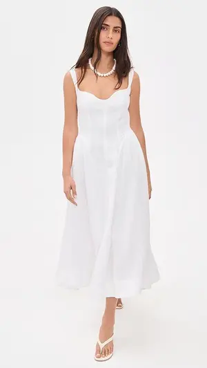 REFORMATION Birdie Linen Dress - White