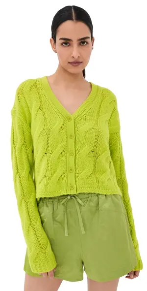 Sablyn Jolie Cropped Cashmere Cable Cardigan - Chartruese