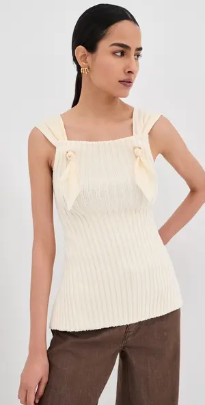 Ossou Ribbed Knit Tank Top With Square Neck And Adjustable Straps