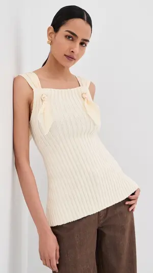 Ossou Ribbed Knit Tank Top With Square Neck And Adjustable Straps