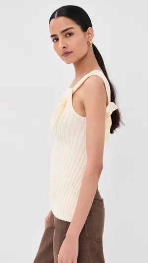 Ossou Ribbed Knit Tank Top With Square Neck And Adjustable Straps