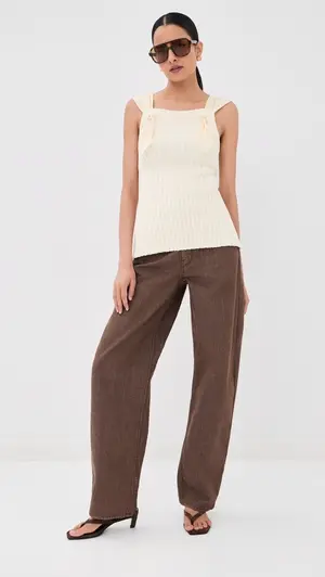 Ossou Ribbed Knit Tank Top With Square Neck And Adjustable Straps