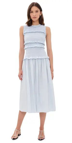 ROWING BLAZERS Cotton Smocked Dress - Blue