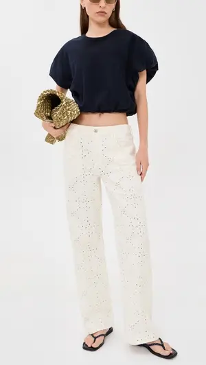Citizens Of Humanity Lindz Straight Jeans With Embroidered Eyelets - Blanc