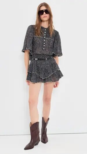 Isabel Marant Étoile Jocadia Tiered Floral Mini Skirt - Black/ecru